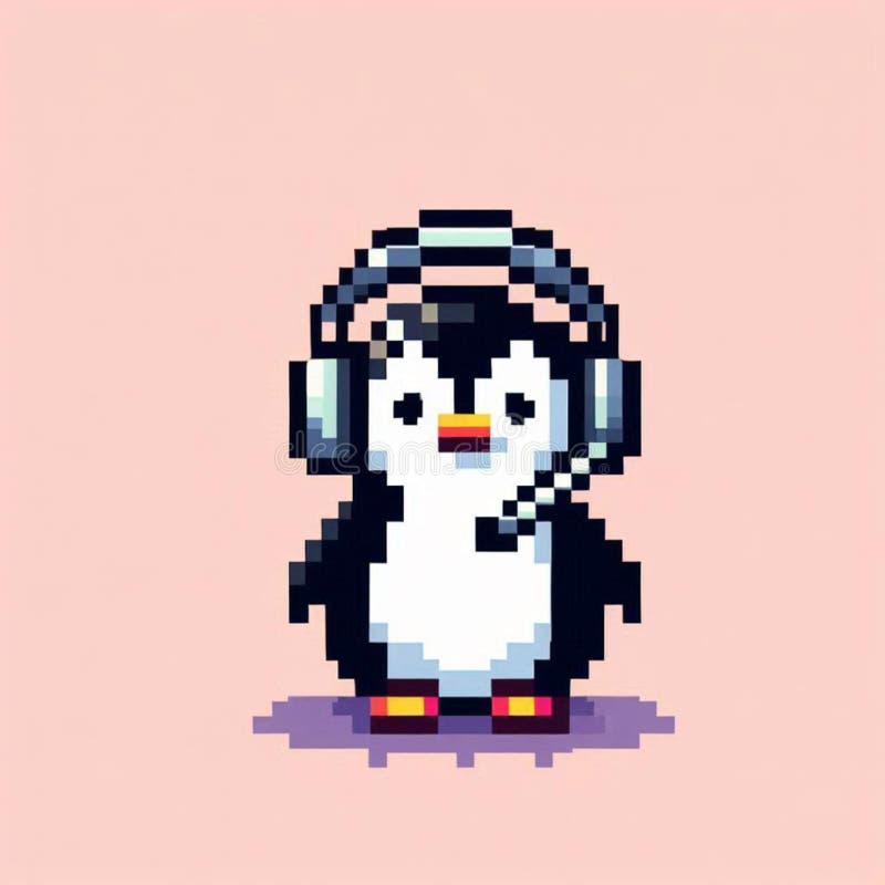 Illustration of a Penguin Wearing a Pixel Art Headset Stock ...