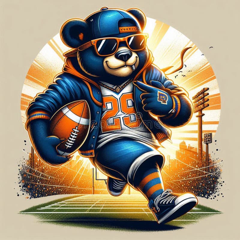 Design of a Stylish Navy Colored Bear Holding a Rugby Ball Stock Photo ...