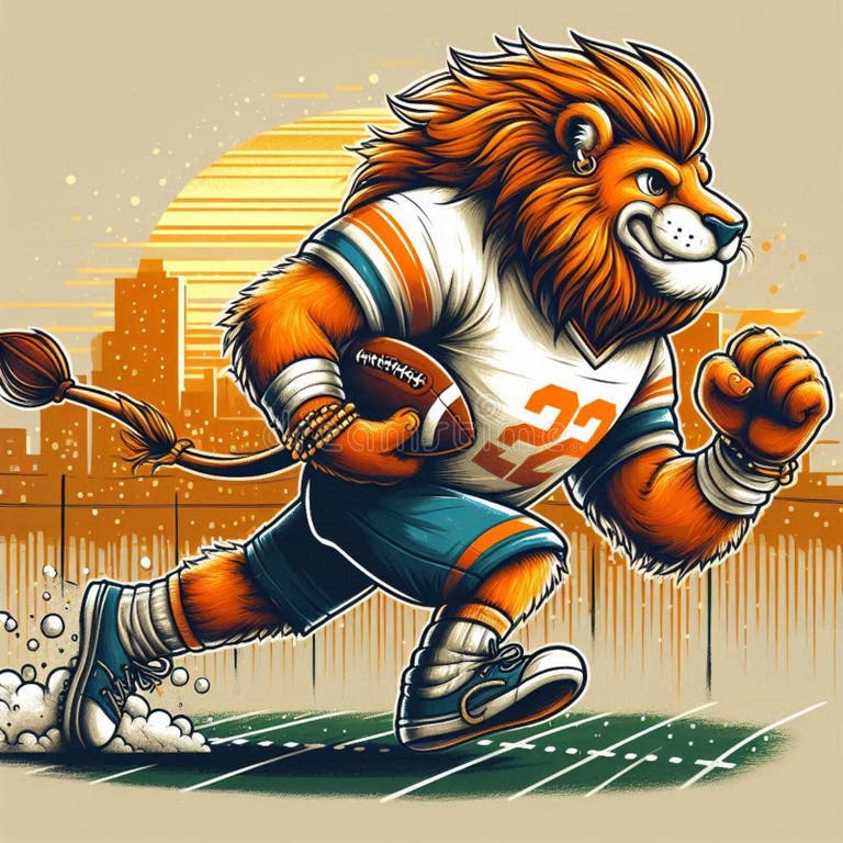 Design of a Lion Wearing a Uniform and Holding a Rugby Ball Stock Image ...