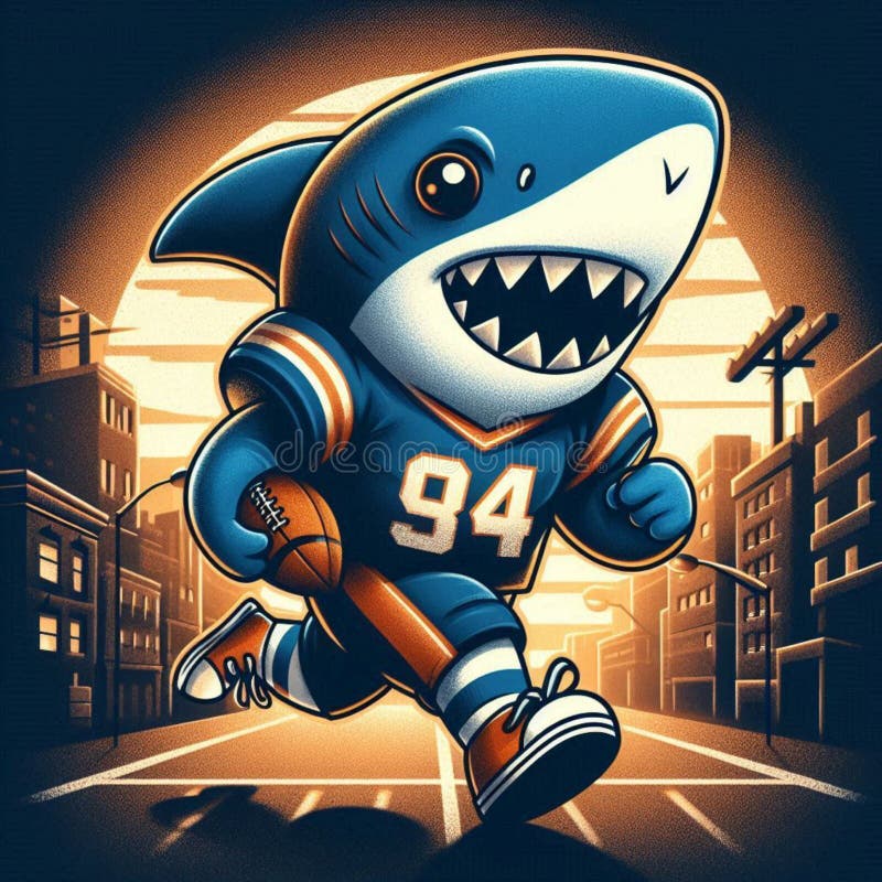 Design of a Burly Shark Becoming a Rugby Player with a Sunset ...