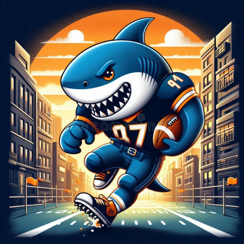 Shark Design Wearing a Uniform and Holding a Rugby Ball Stock ...