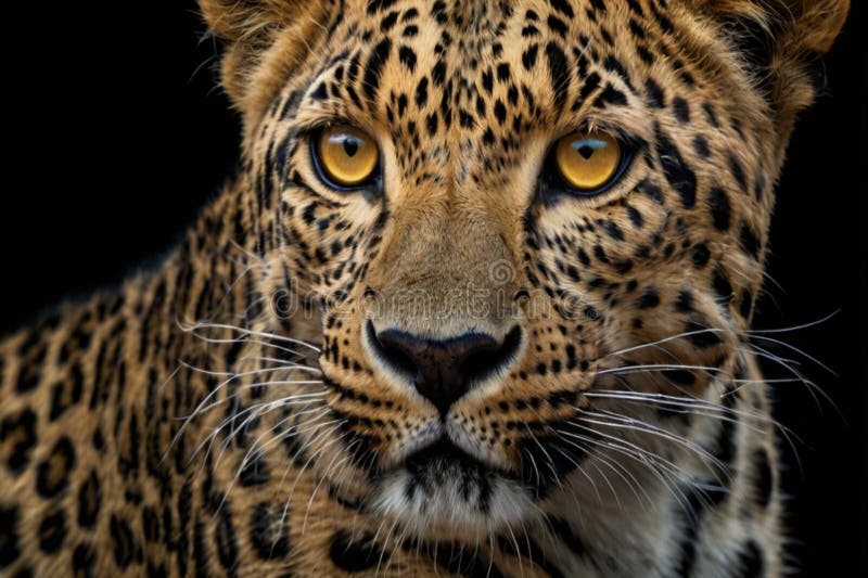 Leopard with Yellow Eyes and Black Background Stock Illustration ...