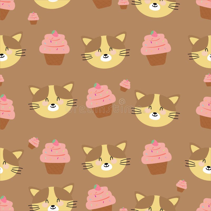 Seamless Pattern with Cute Cartoon Brown Cats, for Fabric Prints ...