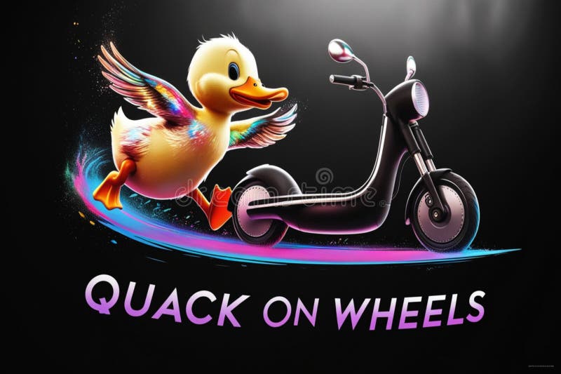 T-shirt Design Depicting a Duck Riding a Scooter with the Words Quack ...
