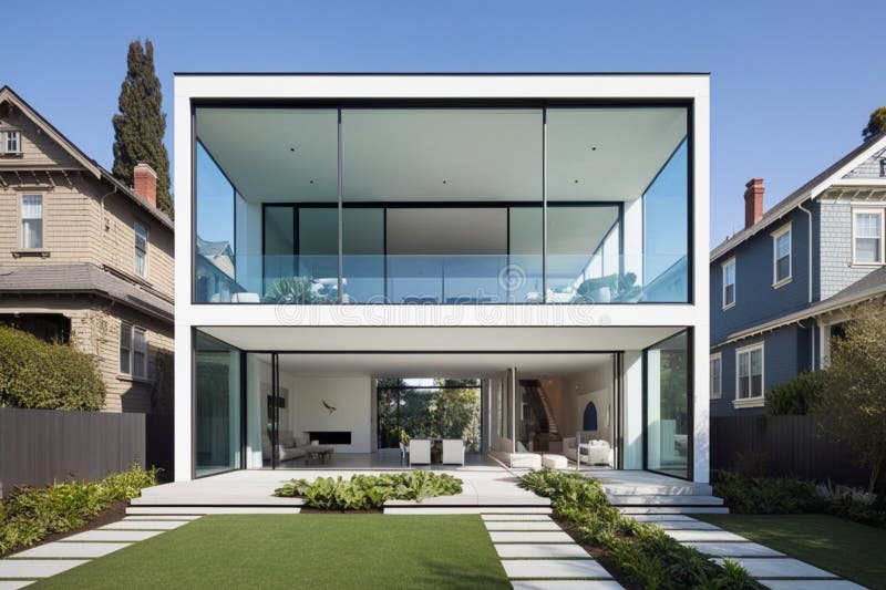 Minimalist Modern House Front View Design Stock Photo - Image of view ...