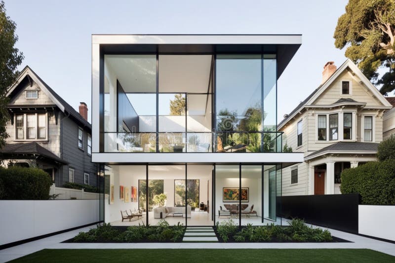 Design View from the Front of a Modern Minimalist House with Two Floors ...