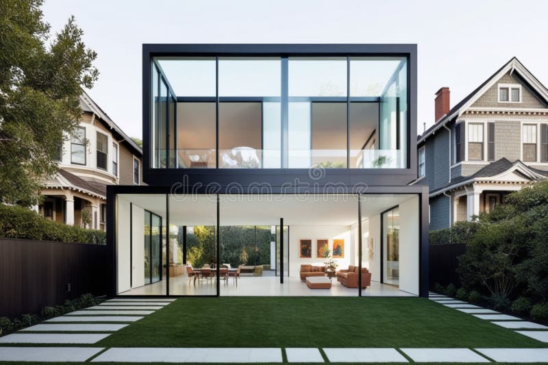 Minimalist, Modern, Transparent House Design Stock Illustration ...