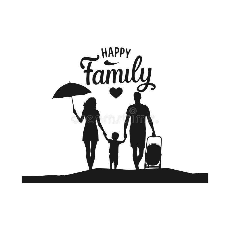 Happy Family Sign on the Beach Silhouette Stock Vector - Illustration ...
