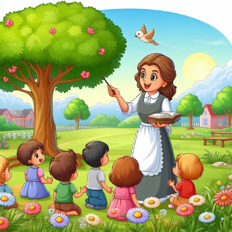 Teacher teaching children stock vector. Illustration of basic - 332480127