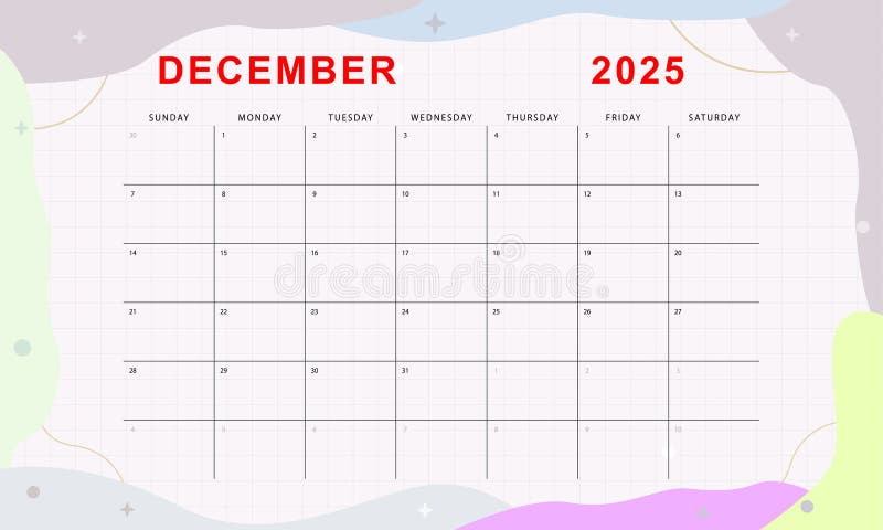December 2025 Simple Calendar Planner, Week Starts from Monday Stock ...