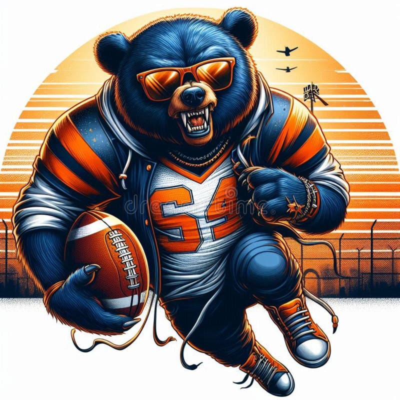 The Bear Character T-shirt Design Looks Cool Holding a Rugby Ball Stock ...