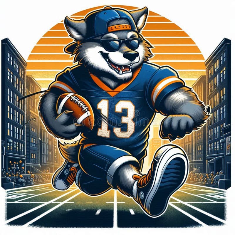 Wolves Wearing Jersey Number 13 Running with a Rugby Ball. Stock ...