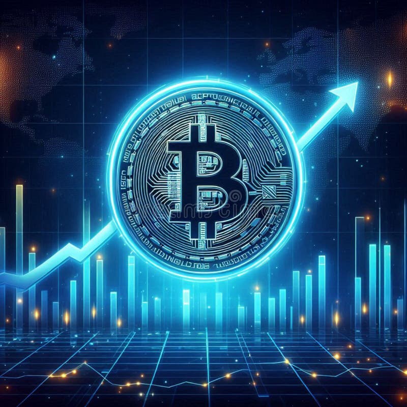 Bitcoin Money Design with a Blue Rising Graphic Background Stock ...