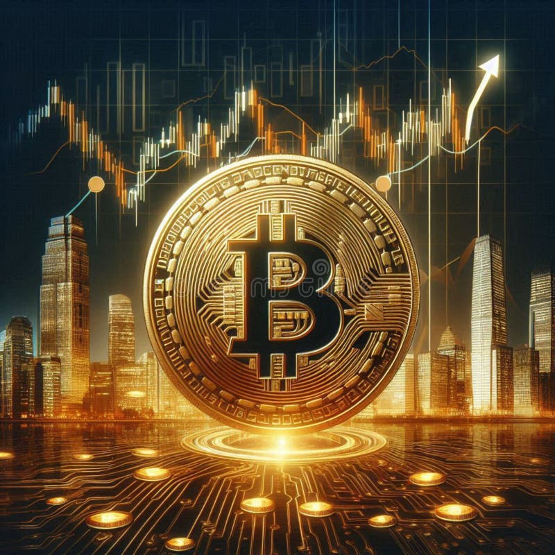 Bitcoin Money Design with a Rising Graphic Background Stock ...