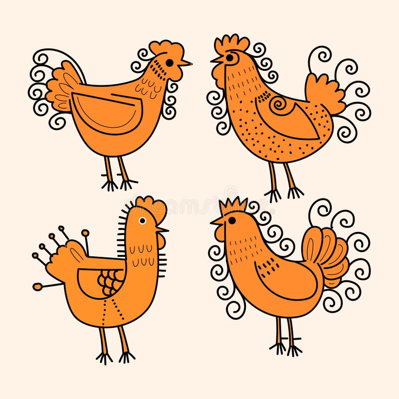 Set of Chicken Vintage Hand Drawn Vector Element Stock Vector ...