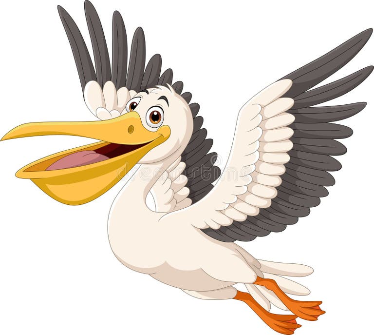 Illustration of a Cartoon Happy Pelican Bird Flying Stock Vector ...