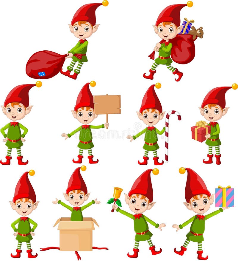 Illustration of Cartoon Christmas Elf Collection Set Stock Vector ...