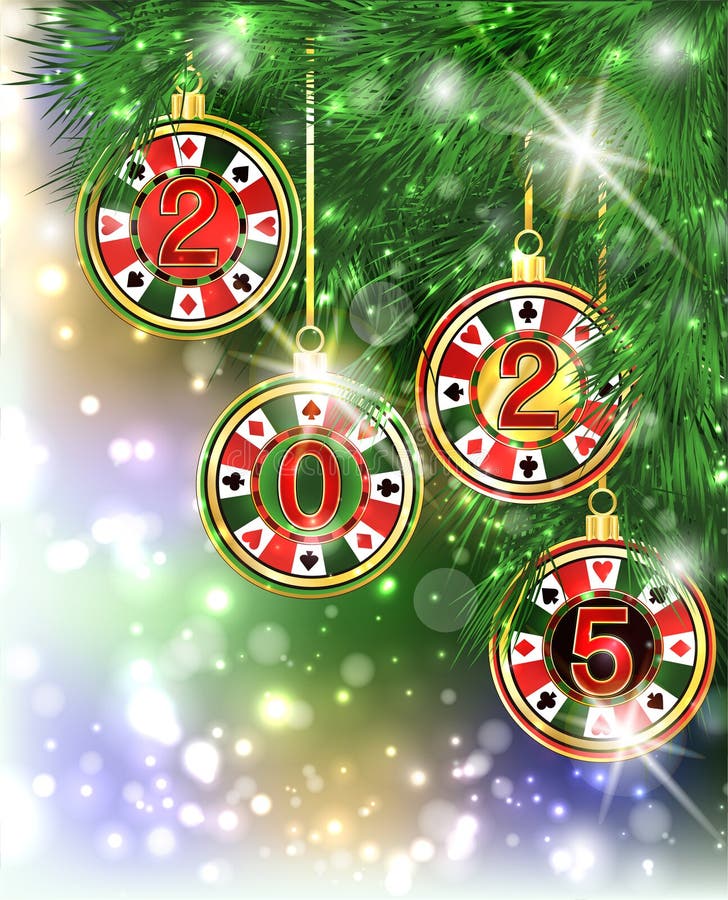 Happy 2025 New Year Card with Casino Xmas Poker Chip. Vector Stock ...