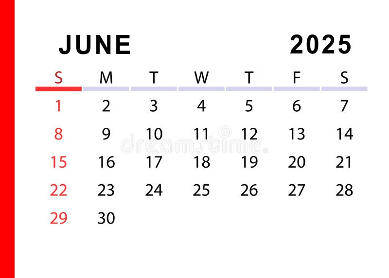 June 2025 Colorful Wall Calendar, Week Starts on Sunday Stock Vector ...