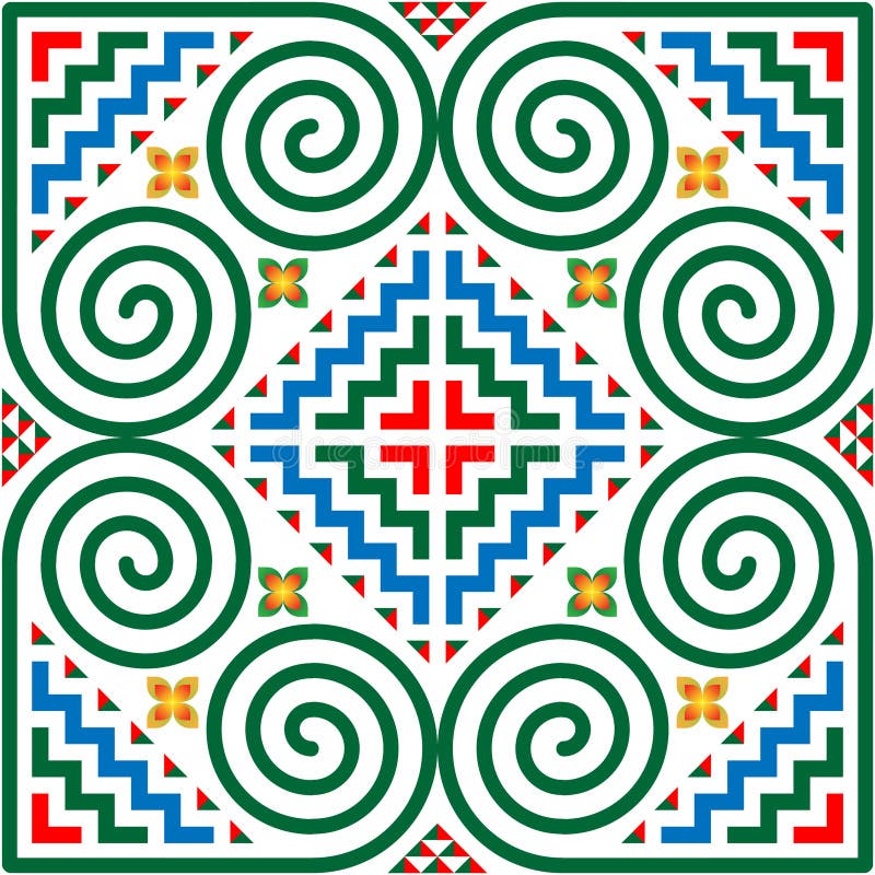 Hmong Ethnic Patterns Designed in Green, Blue, and Red Tones that are ...