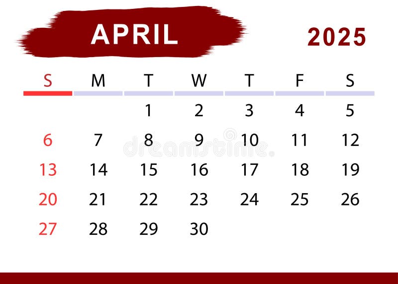 April 2025 stock vector. Illustration of april, printable - 341068170