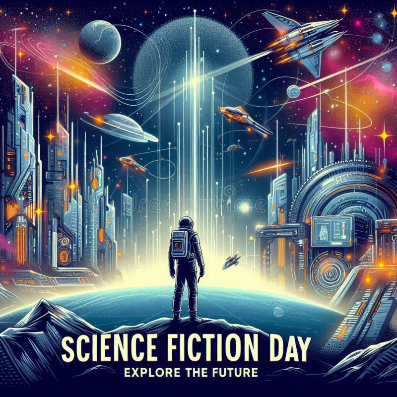 Astronaut Background Concept, Science Fiction Day Stock Illustration ...