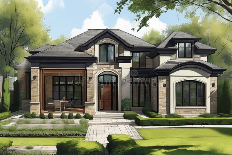 Portrait of the Front View of a Modern Minimalist House Stock ...