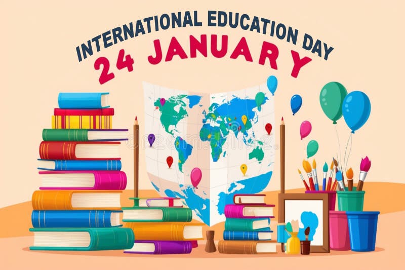 Poster Celebrating International Education Day with Background Book ...