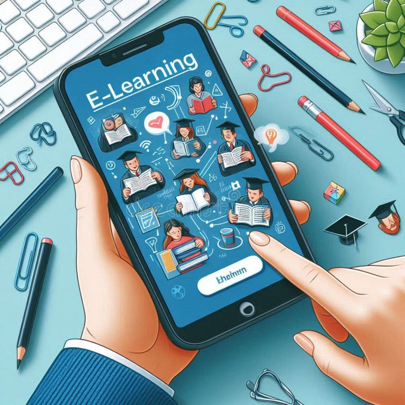 Portrait of Online Learning on a Smartphone Stock Illustration ...