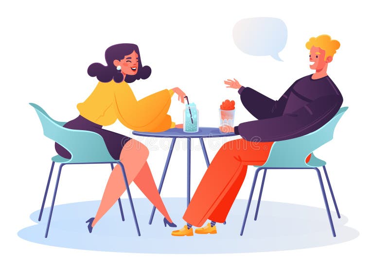 Friends, or People on First Date in Cafe. Woman Laughs at Jokes or ...