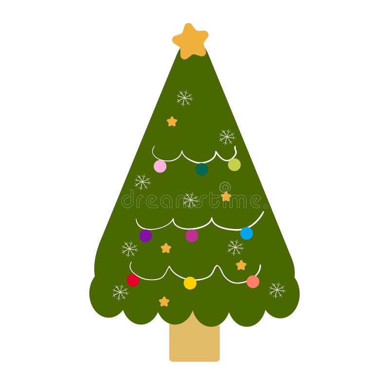 Hand Drawing Cartoon Christmas Tree. Cute Collection Drawing for ...