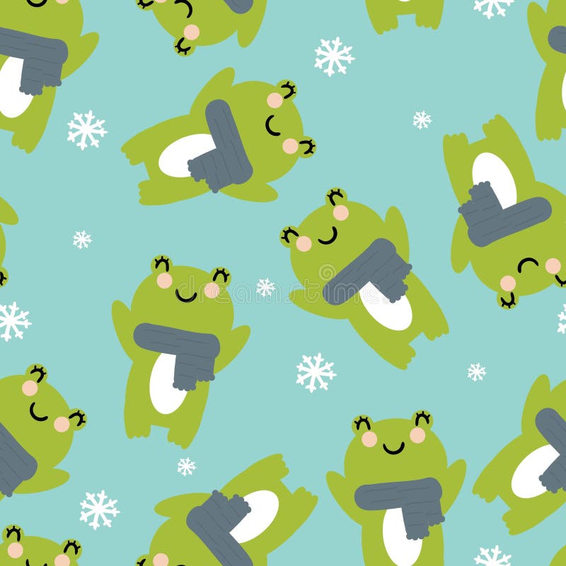 Seamless Pattern Cartoon Frog in Christmas Day. Cute Christmas ...