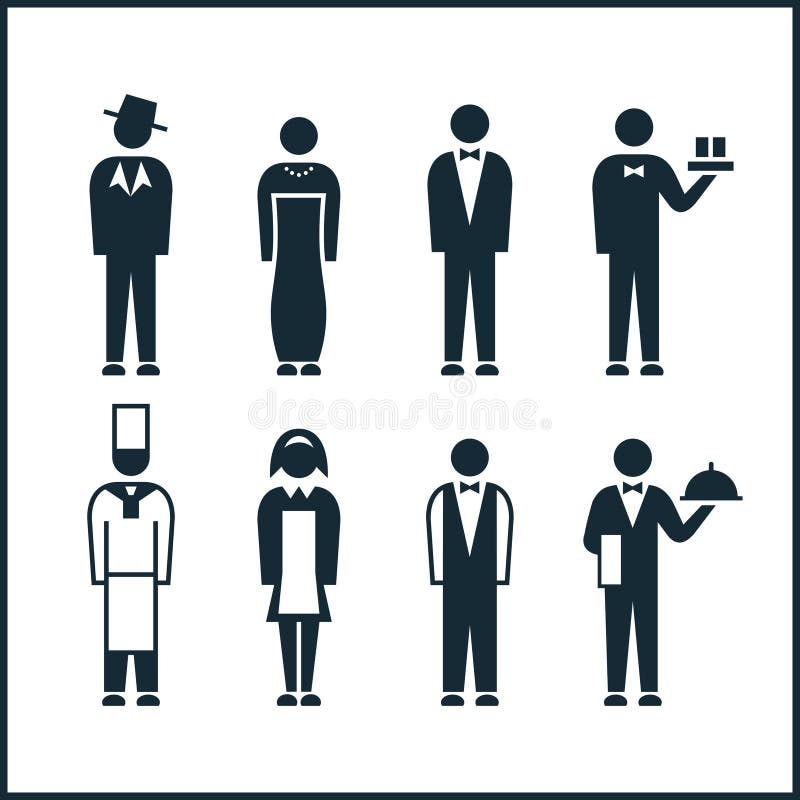 Restaurant Figure Worker Icon Set Silhouette Illustration Stock Vector ...