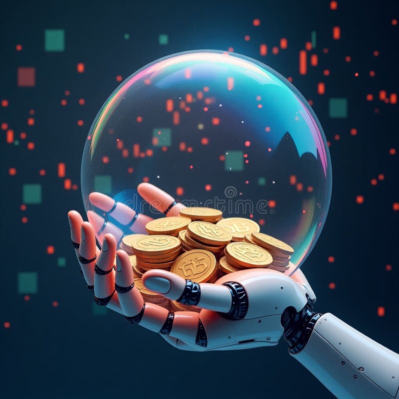 A Robot Holding a Ball Containing Bitcoin Stock Illustration ...