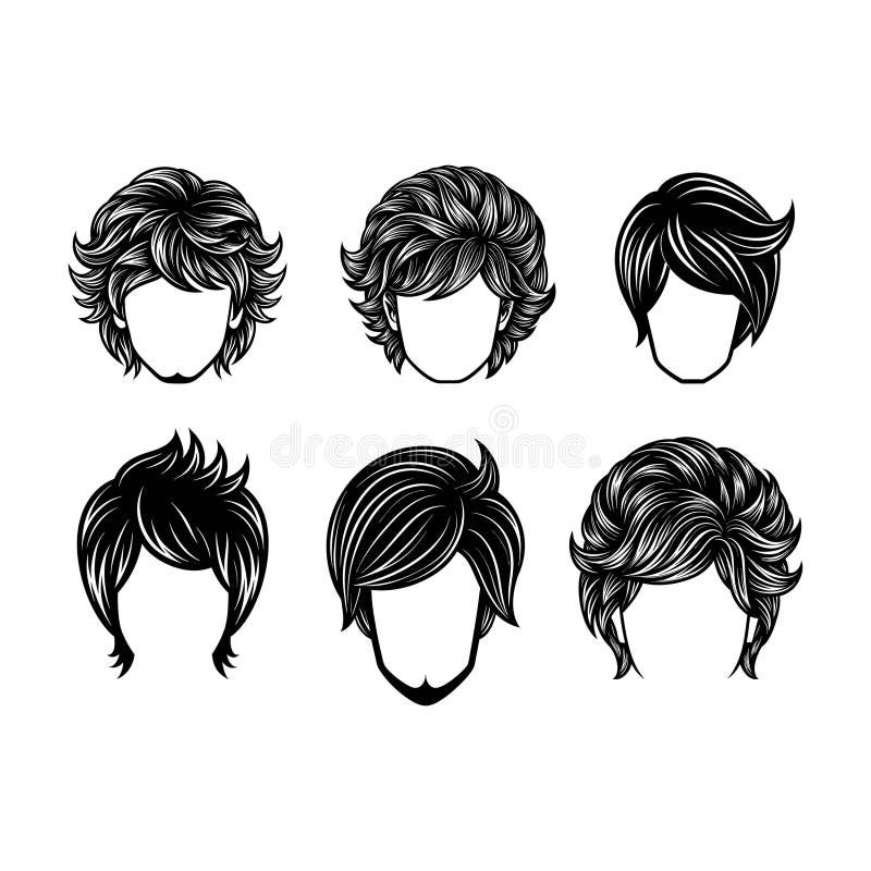 Men Wigs Hairstyle Back Icons Silhouette Set Stock Vector ...