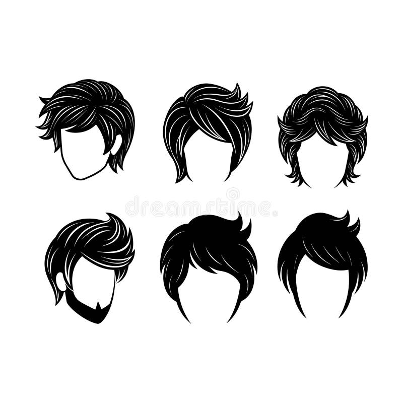 Men Wigs Hairstyle Back Icons Silhouette Set Stock Vector ...