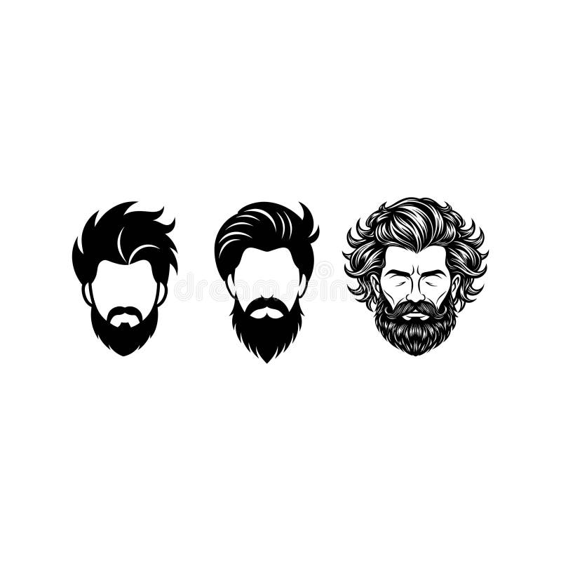 Hairstyles Beard and Hair Monochrome Set Icons Clipart Stock ...