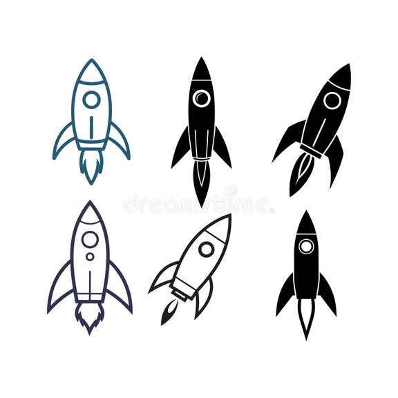 Rocket Line Art Vector Illustration Silhouette Set Stock Vector ...