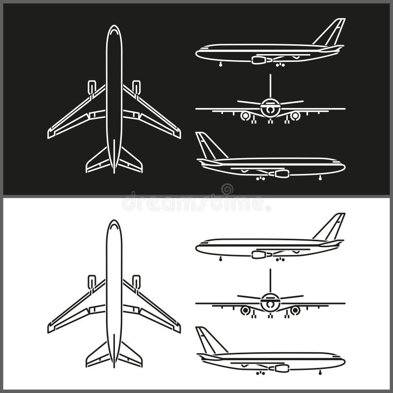Aircraft Plane Line Art Silhouette Vector Set Template Design Stock ...
