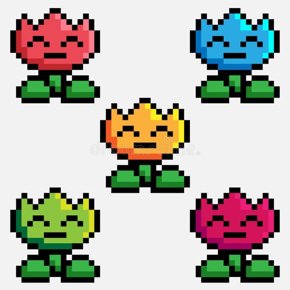 Retro Power Up Flower Game Item Pixel Stock Vector - Illustration of ...