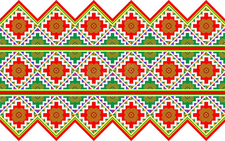 Hmong Ethnic Fabric Pattern Designed in the Style of White Hmong, Green ...