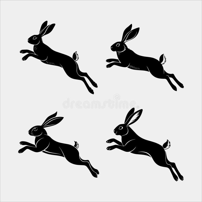 Rabbit in Mid-Hop Silhouette in Black Color Simple and Clean Vector ...