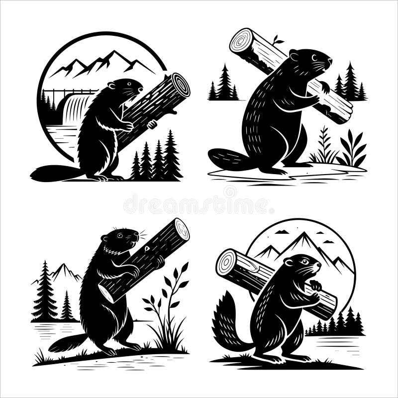 Beaver with a Dam Black Color Bold Simple and Cleaner Vector Stock ...