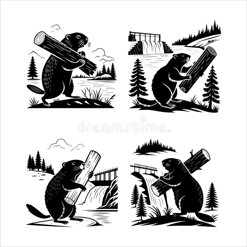 Beaver with a Dam Black Color Bold Simple and Cleaner Vector Stock ...