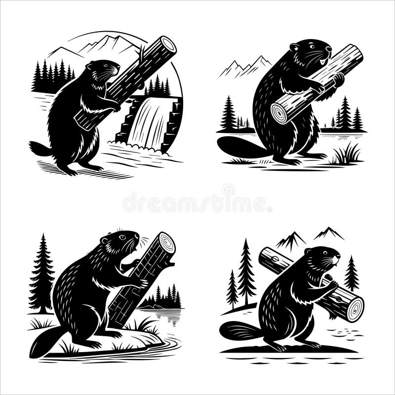 Beaver with a Dam Black Color Bold Simple and Cleaner Vector Stock ...
