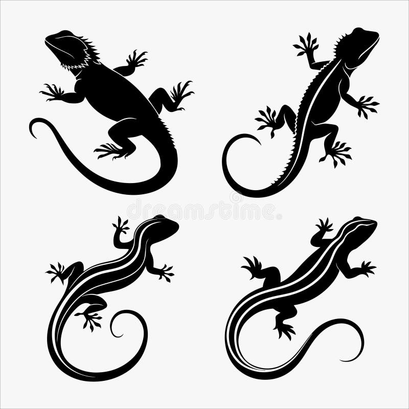 Lizard Silhouettes in Black Color Simple and Clean Vector Stock Vector ...