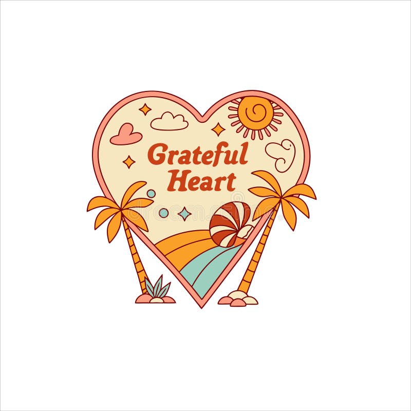 Grateful Heart Beach Illustration Tropical Palm Tree and Summer Vibes ...