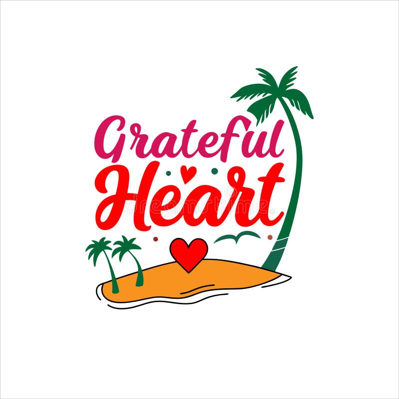 Grateful Heart Beach Illustration Tropical Palm Tree and Summer Vibes ...