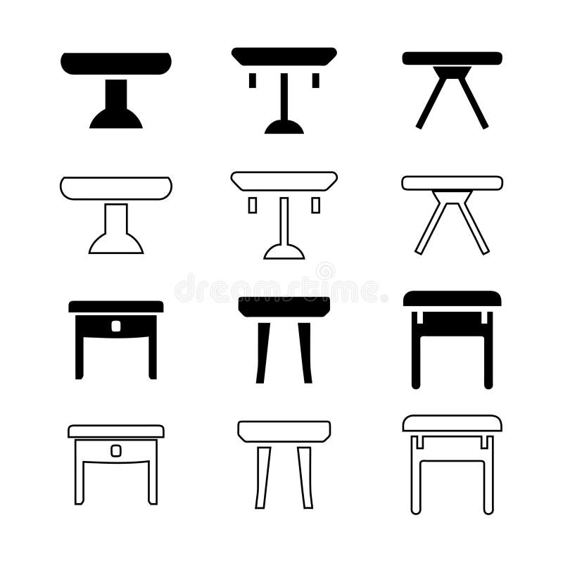 Table Icons Set Vector Illustrations. Fill and Line Icons Stock Vector ...