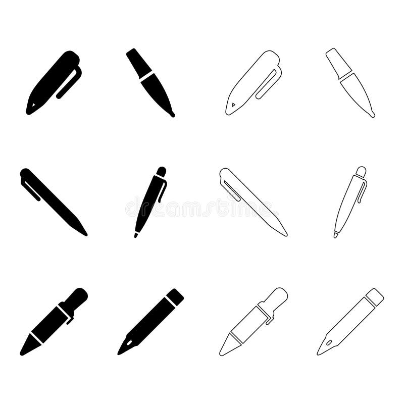 Pen Icons Set Vector Illustrations. Fill and Line Icons Stock Photo ...